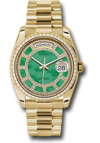 Rolex Yellow Gold Day-Date 36 Watch - Bezel - Carousel Of Green Jade D