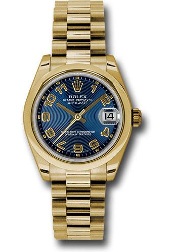 Rolex Yellow Gold Datejust 31 Watch - Domed Bezel - Blue Concentric Ci